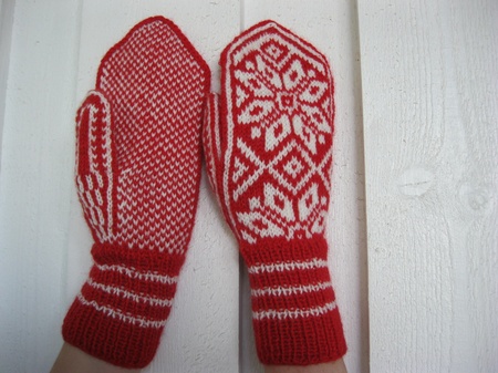 Røde og hvite selbu votter - Epla.se